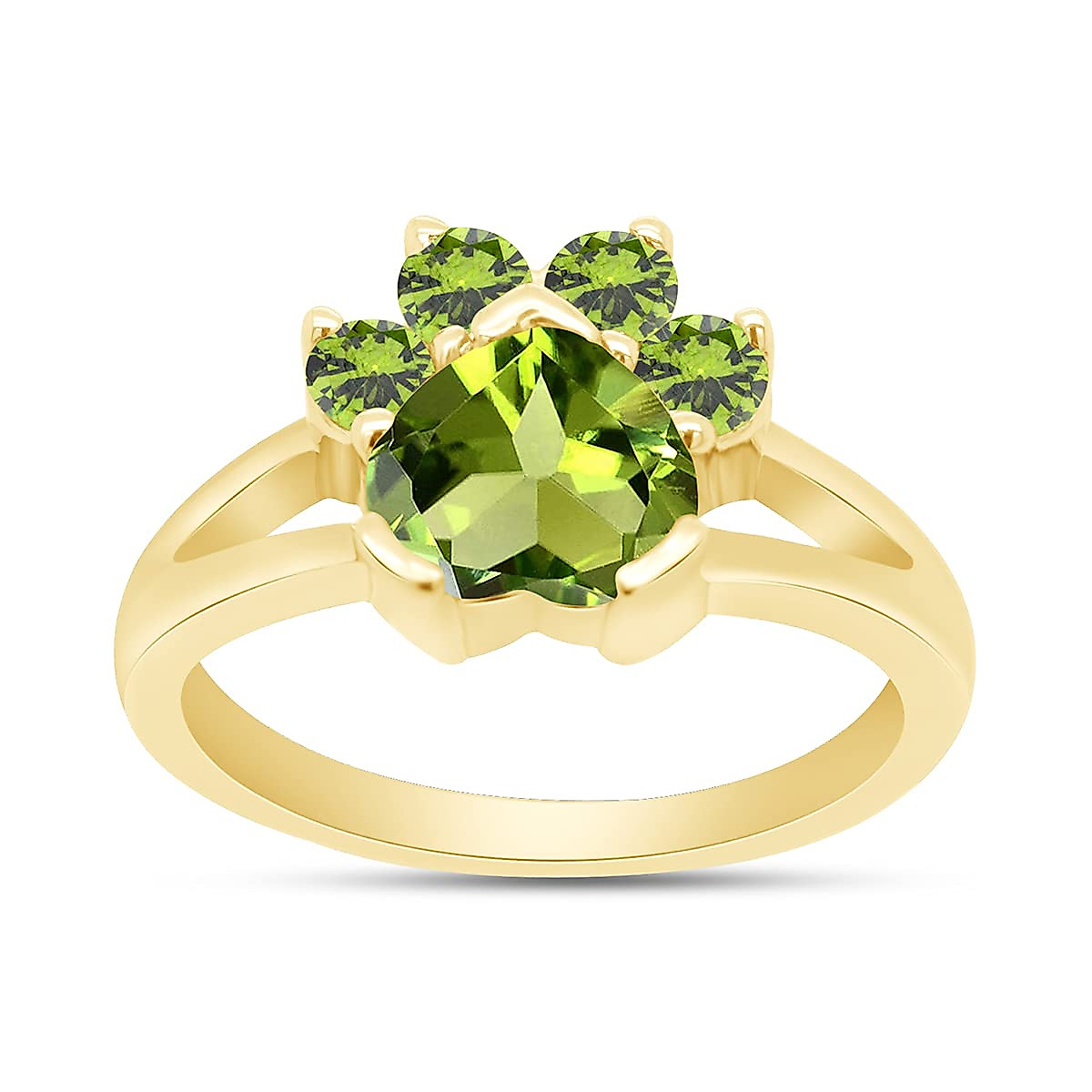 Wishrocks Heart & Round Cut Simulated Peridot Paw Print Ring Jewelry For Women In 14k Yellow Gold Over Sterling Silver Ring Size- 11.5