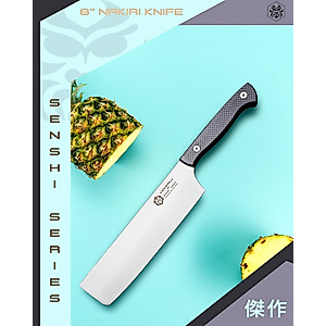 KESSAKU 8-Inch Nakiri Vegetable Cleaver Knife - Senshi Series - Forged Japanese AUS-8 High Carbon Stainless Steel - Carbon Fiber G10 Handle with Sheath