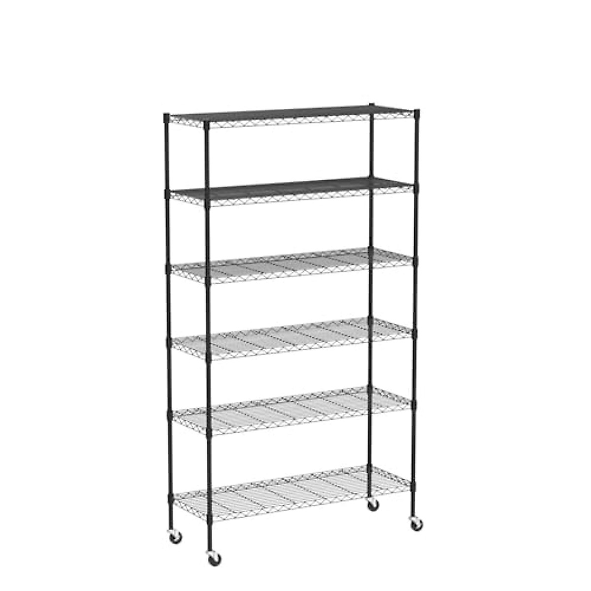 HCY 6-Tier Storage Shelf Heavy Duty Storage Shelving Unit NSF Height Adjustable Metal Storage Rack with Wheels for Laundry Bathroom Kitchen Garage Pantry Organization-18inx48inx76in (Black)