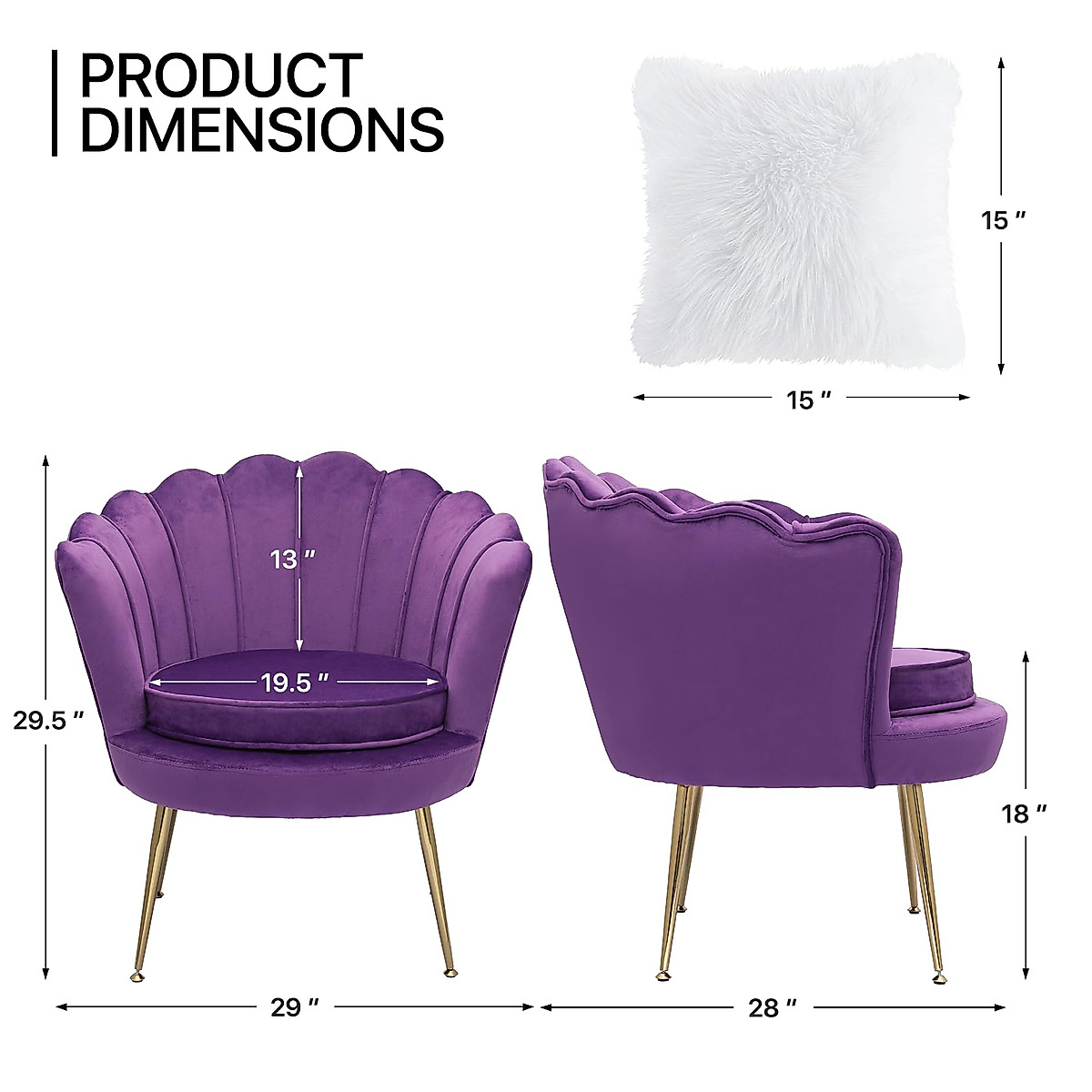 MoNiBloom Upholstered Velvet Accent Chair Elegant Mid-Century Modern Purple Shell Chair w/Cushion and Golden Legs, Retro Leisure Tufted Flower Arm Chair for Living Room Bedroom Reading Areas