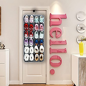 PACMAXI Over The Door Shoes Organizer for 12 Pairs of Baby Shoes Boys Girl, Hanging Baby Shoe Organizer with Hanger(Felt Material-Grey)