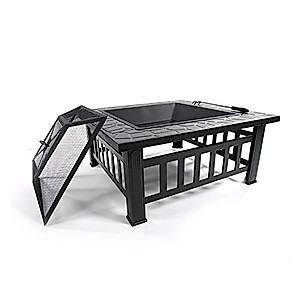 LIUXUEFE Fire Pit, Portable Square Courtyard Metal Fire Bowl, wo-od Burning Pit, Brazier Decoration Backyard Poolside Iron Black Courtyard