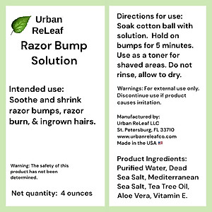 Urban ReLeaf Razor Bump Solution ! Natural Sea Salt and Tea Tree. Soothe & Gently Calm Shaving Bumps, Burns & Ingrown Hairs. Made fresh in USA! Helps Irritation.