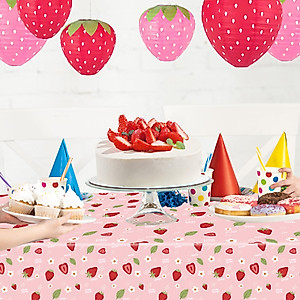 Ayearparty 4 Pack Strawberry Tablecloth Sweet One Birthday Table Cover Berry First Birthday Decorations Plastic Strawberry Theme Party Decor Party Supplies for Girls Baby Shower 108 x 54 in