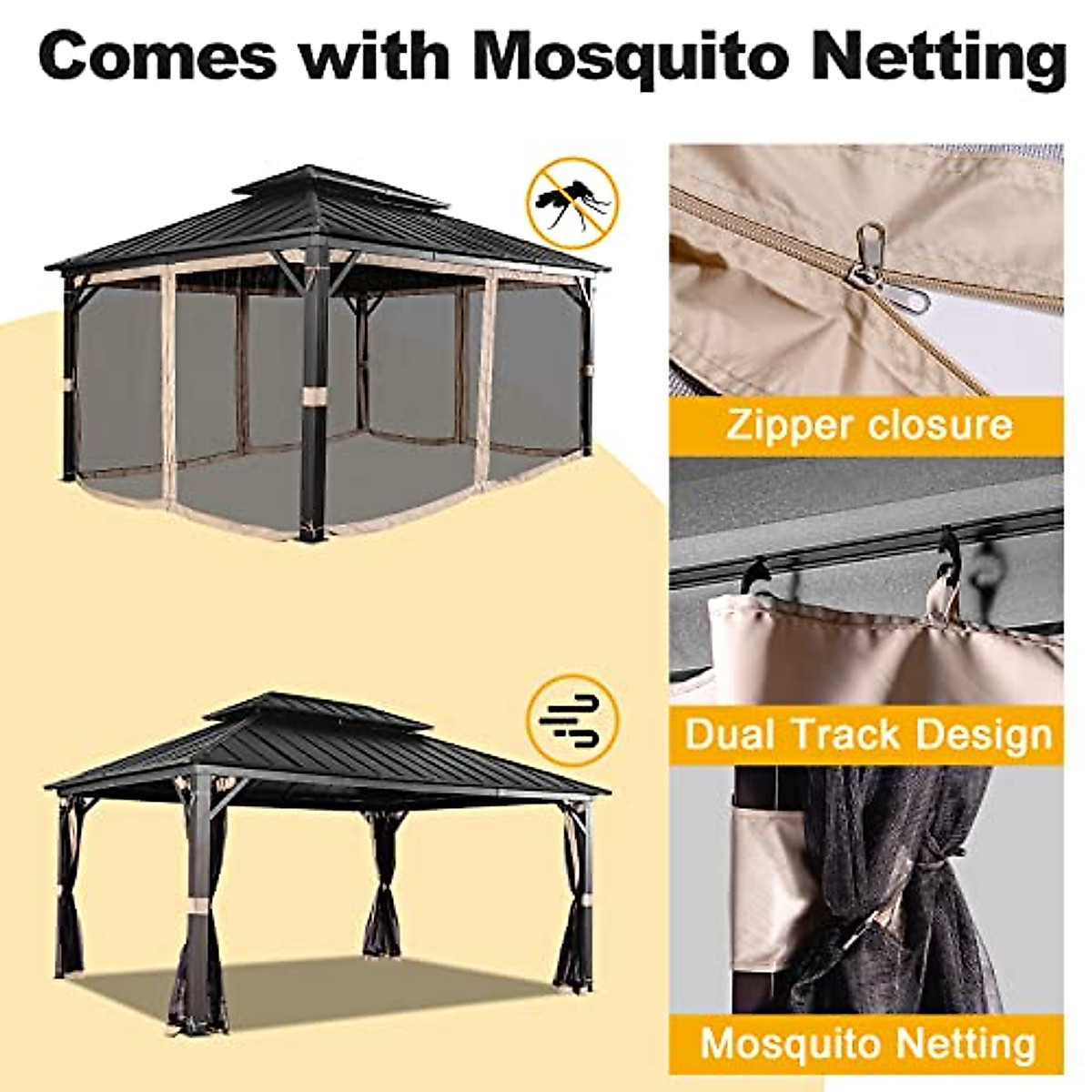 OLILAWN Gazebo 12x16, Outdoor Hardtop Gazebo with Large Aluminum Frame ...