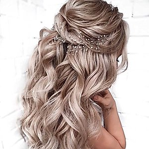 GENBREE Bride Pearl Wedding Hair Piece Rhinestone Hair Vine Bridal Headpiece Silver Hair Accessories for Women (19.7in) (A-Silver)
