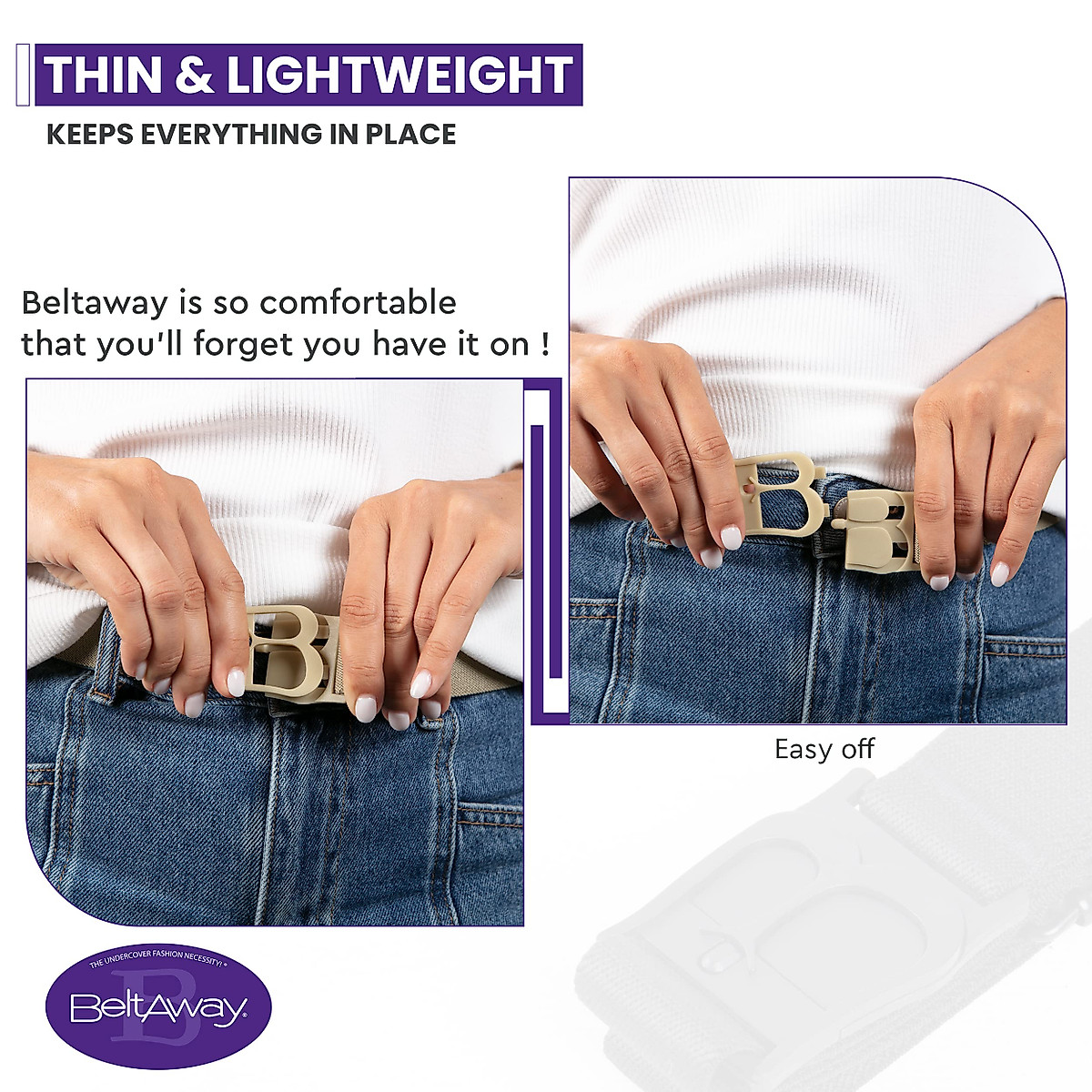 BELTAWAY Elastic Belt for Women - No Show Stretch Belt With Flat Buckle - Adjustable No Show Belt For Jeans & Pants, Invisible, ComfortableDenim