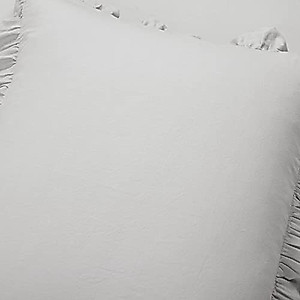 Lush Decor Reyna 3-Piece Ruffled Cotton Duvet Cover Bedding Set, Full/Queen, Light Gray