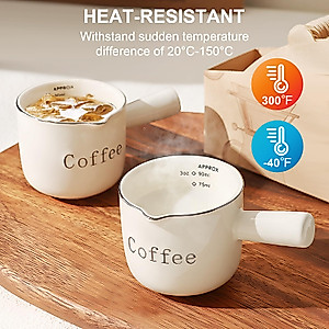 PARACITY Espresso Cups Ceramic with Handle, Measuring Cup with Dual Scale, Espresso Shot Glass with V-Shaped Mouth, 3 OZ Espresso Accessories