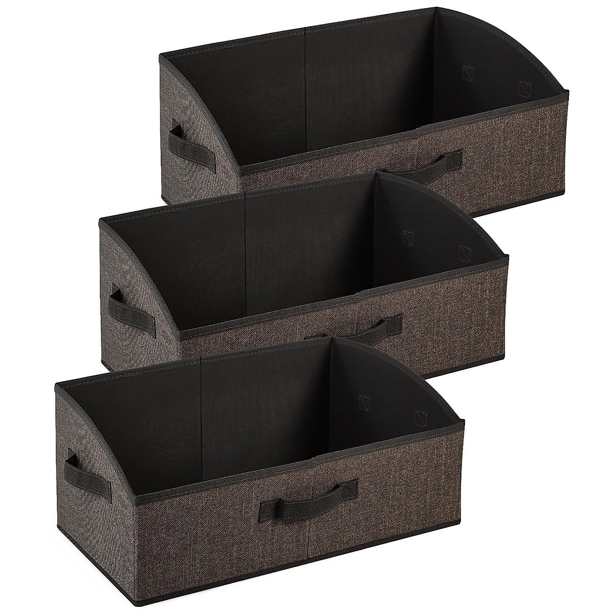 DAYARD Fabric Bins [3-Pack], Trapezoid Storage Bins with Handles, Foldable Baskets Storage Boxes for Shelves, Closet, Bookshelf, Organizer Containers, 20 x 11 x 8 inch Coffee