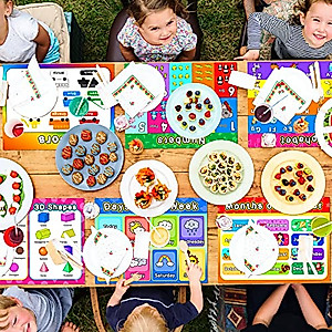 Educational Preschool Placemats for Kids Set of 6 Reusable Plastic Toddler Placemat Non Slip Washable Children Montessori Eat Table Mat for Nursery Homeschool Kindergarten Classroom Dining Table