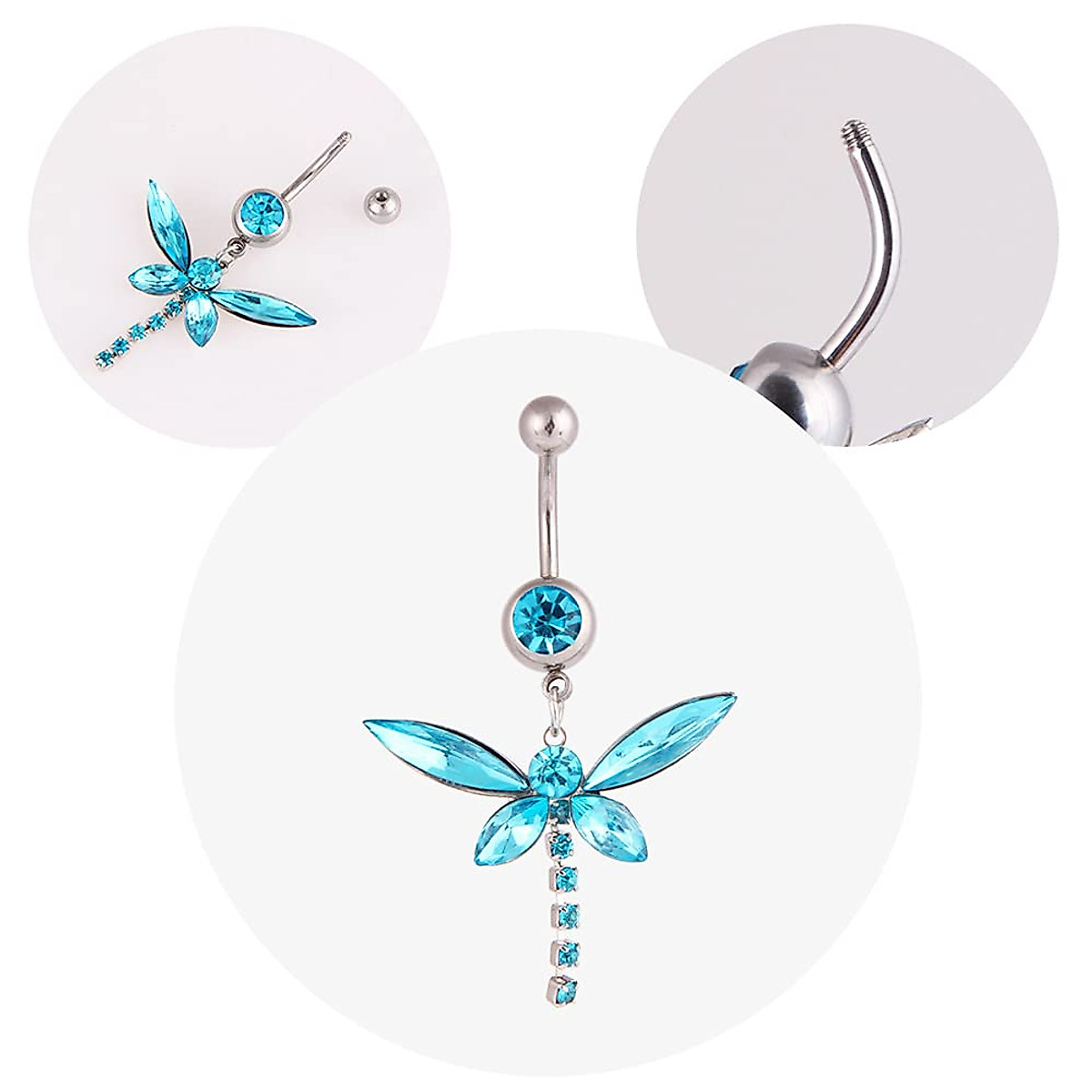 Butterfly Dangle Belly Button Rings For Women Blue Crystal Stainless Steel Animal Cute Sexy Butterfly Belly Button Rings Set Jewelry For Women (Blue)