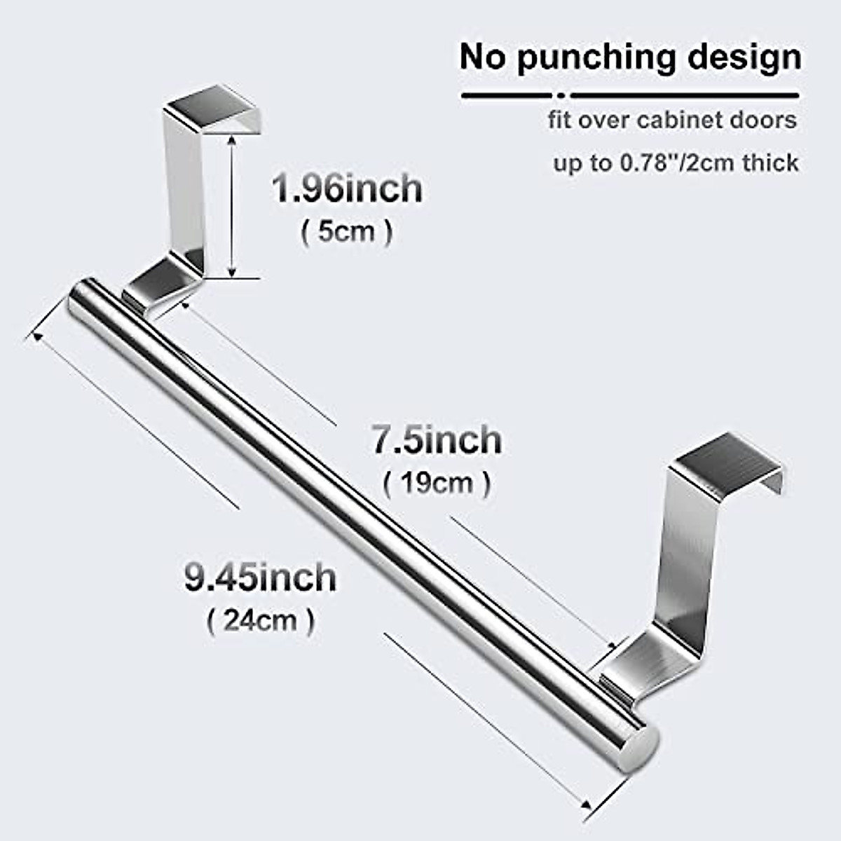 Steel Over The Door Towel Rack Bar 2 Pack, Towel Rack for Cabinet, LADYAMZ 9 Inch Kitchen Bathroom Towel Holder Storage for Bathroom Laundry Office Cupboard Door Holds Hand Dish Towels (Black+Silver)