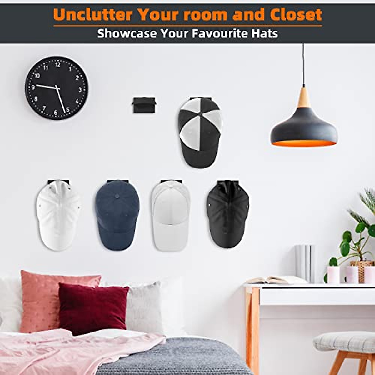 KOVSPO 10 PCS Adhesive Hat Hooks for Wall, Strong Hold Hat Hangers, Minimalist Hat Rack Design, No Drilling, Hat Hooks for Baseball Caps, Hat Holder Organizer for Wall, Door, Closet, Office, Bedroom