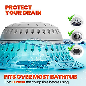 1Pack Drain Hair Catcher/Bathtub Hair Catcher for Drain/Shower Drain Cover/Drain Protector for Pop-Up and Regular Drains of Shower, Bathtub, Tub, Bathroom, Sink(Gray)