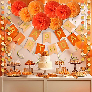 Orange Tissue Paper Pom Poms 12Pcs- Hanging Paper Flowers for Wedding Birthday Graduations Christmas and Special Occasions(8 &10 & 12 inch) ﻿