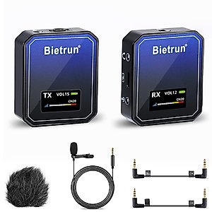 Portable Wireless Lavalier Microphone for iPhone, Camera, Android, Gopro 6/7/8/9/10,Gain Adjustment＆Mute,Wireless Lapel Clip On Mic System for Video Recording,YouTube,Vlog(164 ft Range)with Windshield