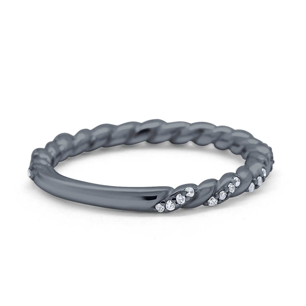 Blue Apple Co. Black Tone, Simulated Cubic Zirconia Size-8 Art Deco Infinity Braided Twisted Wedding Band Stackable Eternity Ring Round CZ 925 Sterling Silver