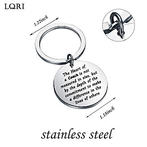 LQRI Thank You Coach Keychain Coach Gift The Heart of a Coach is Not Measured in Size Coach Appreciation Gift for Cheer Coach Cheerleading Swimming Basketball Baseball Coach (sliver)