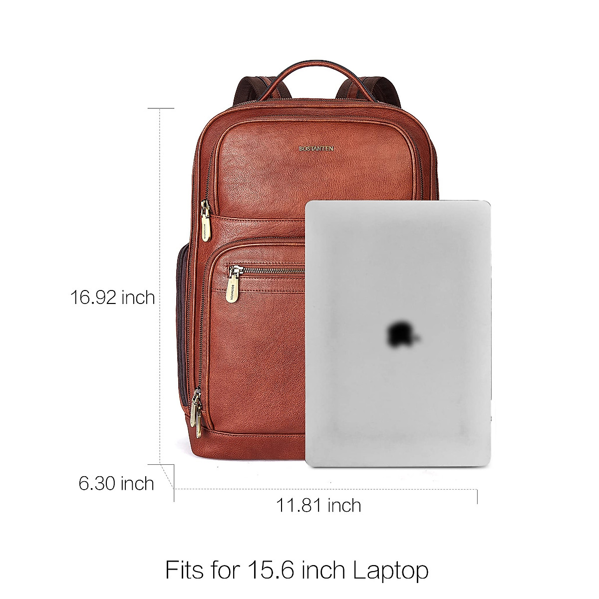 BOSTANTEN Leather Backpacks College 15.6” Laptop Travel Computer Shoulder Backpack For Men Coffeebrown