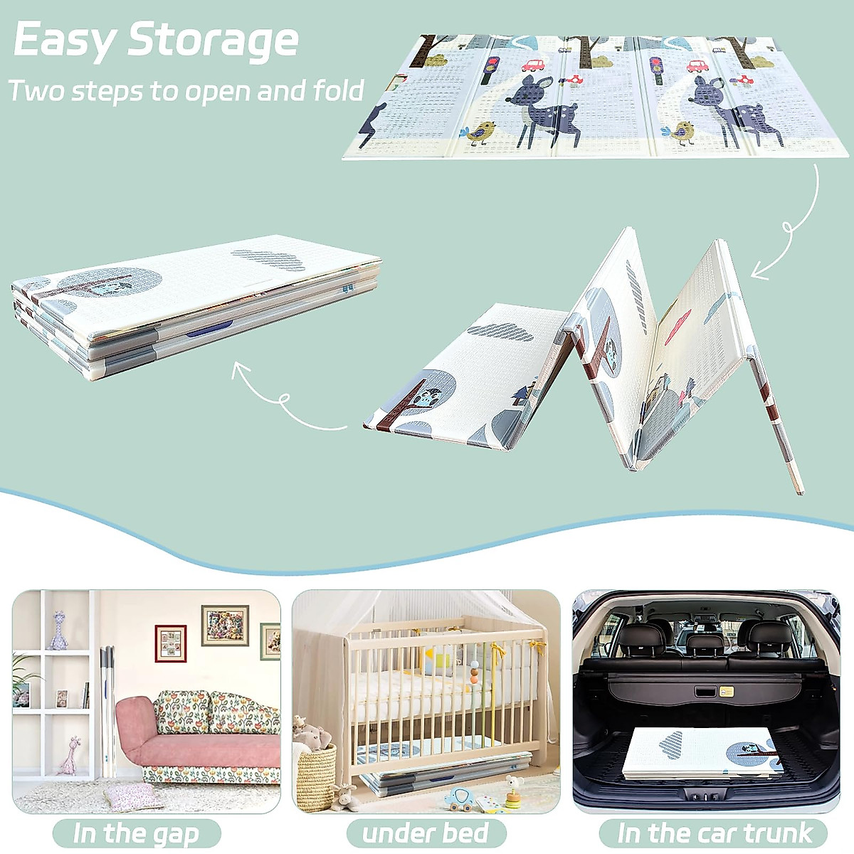 Baby Play Mat 79x71x0.4 Inch, Extra Large Waterproof Foldable Play Mat for Floor, Reversible Thickened Foam Activity Playmat for Babies, Toddlers, Kids, Safe Anti-Slip Tummy Time Baby Crawling Mat