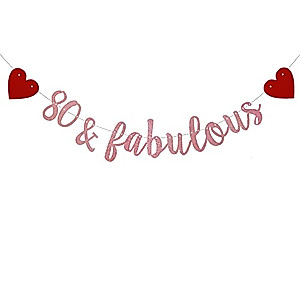 WEIANDBO 80 & Fabulous Rose Gold Glitter Banner,Pre-Strung,80TH Birthday/Wedding Anniversary Party Decorations Bunting Sign Backdrops,80 & fabulous