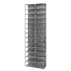 Whitmor Over The Door Shoe Shelves - 26 Sections - Crosshatch Gray & Hanging Shoe Shelves Closet Organizer, Crosshatch Gray, 30 Section