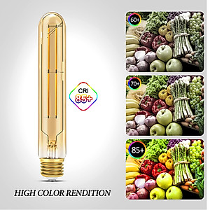 Tubular Light Bulb 7.3 Inch, Amber Long Tube Light Bulb T10 2700K Soft White Dimmable E26 LED Edison Bulbs 60 Watt Equivalent for Chandelier Vanity Outdoor Exterior Wall Sconce Pendant Light, 4Pack