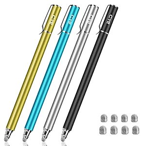 Universal Stylus Pens for Touch Screens - Bargains Depot New 5mm High-Sensivity Dual Fiber Tips Stylus for All Tablets & Cell Phones with 8 Extra Replaceable Tips (4 Pcs, Black/Aqua/Silver/Yellow)