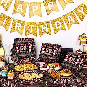 Tenceur 50 Pcs 50th Birthday Party Supplies Trays 5 lb Black and Rose Gold Large Paper Boats for Food Disposable Snack Serving Nacho Trays for Men Women Happy 50 Years Birthday Party Supplies