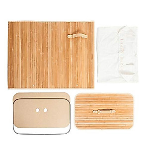 Double-Lattice Bamboo Folding Basket Body with Cover Wood Color Slim Laundry Baskets Dirty Laundry Hamper Basket Home Corner Bin MITPATY