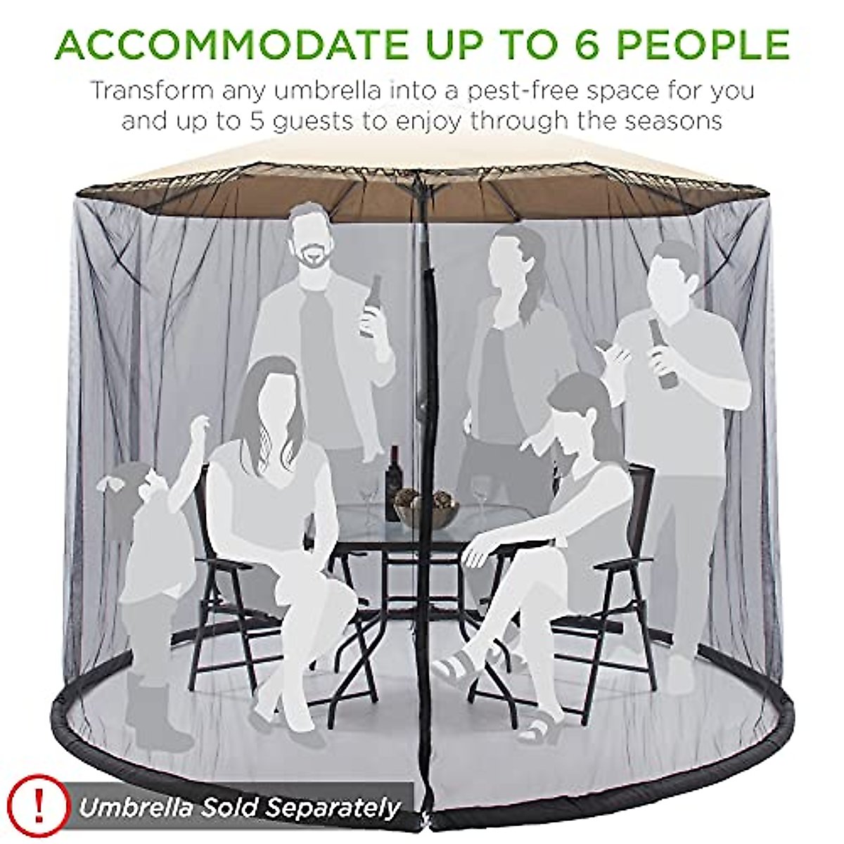 Best Choice Products 9ft Adjustable Mosquito Net for Umbrellas 7.5-11ft, Bug Screen Patio Umbrella Accessory for Outdoor Market Offset Cantilever w/Polyester Mesh Net, Zipper Door, Fillable Base