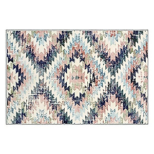 Lanffia Modern Geometric Area Rug - 2x3 Small Entryway Rug Doormat Faux Wool Non-Slip Washable Low-Pile Throw Carpet for Bathroom Kitchen Laundry Room Decor, Pink