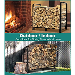 Fandature 4Ft Firewood Rack Adjustable Fireplace Wood Holder For Outdoor Indoor Storage Log - Heavy Duty Fire Log Lumber Stand Stacker, Black