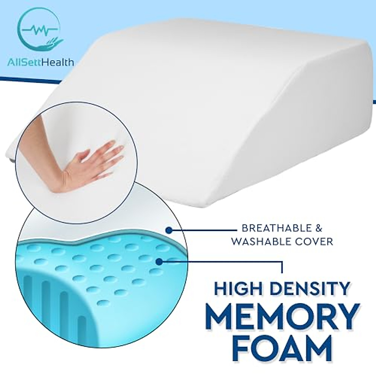 Leg Elevation Wedge Pillow for Sleeping, After Surgery | Memory Foam | Relieves Foot and Ankle Injury, Legs, Hip, and Knee Pain, Improves Blood Circulation, 8 Inch