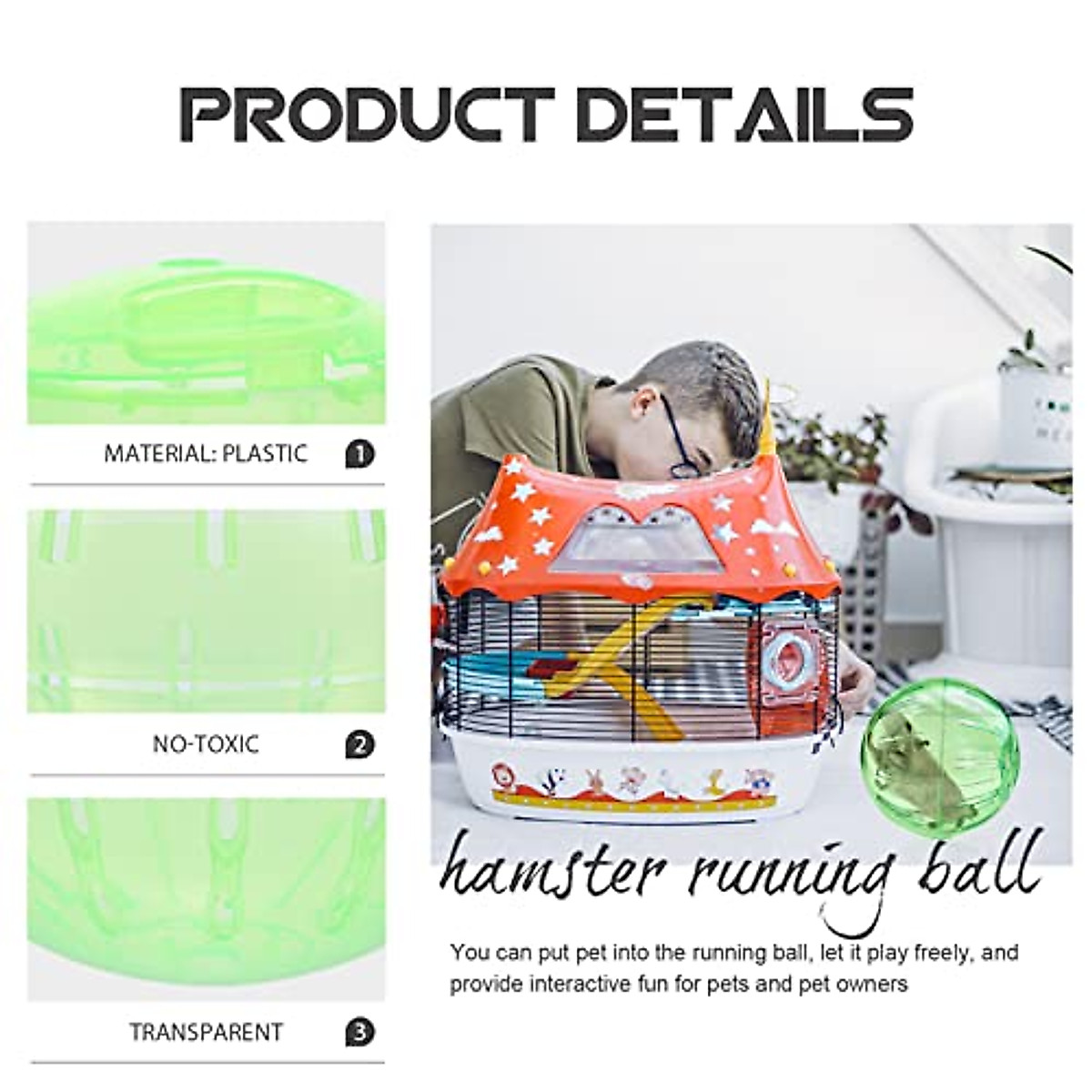 ULTECHNOVO Hamster Ball, Hamster Running Ball 10cm Transparent Run Exercise Ball Portable Mini Ball Hamster Plaything Toy Pets Cage Accessories for Small Animal Pets
