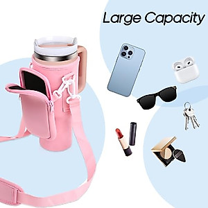 Water Bottle Carrier Bag with Pouch Compatible with Stanley 40oz Tumbler with Handle, Water Bottle Pouch for Stanley Quencher H2.0 Flowstate, Stanley Adventure Quencher, Simple Modern 40 oz Tumbler