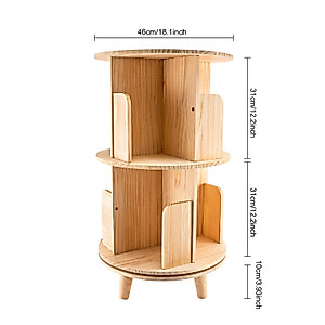 BYGOVICE Pine Wood Rotating Bookshelf Tower with 2 Tiers, Spinning Bookshelf 360 Display Floor Standing, Multi-Functional Bookshelf Organizer for Corridors, Balconies, Living Rooms, Study Rooms