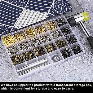 TLKKUE 360 Sets Leather Rivets 4 Colors Double Cap Rivets Tubular 3 Sizes with Rubber Hammer Fixing Tool Kit 4 Pieces for DIY Leather Craft Clothes Shoes Decoration and Repair