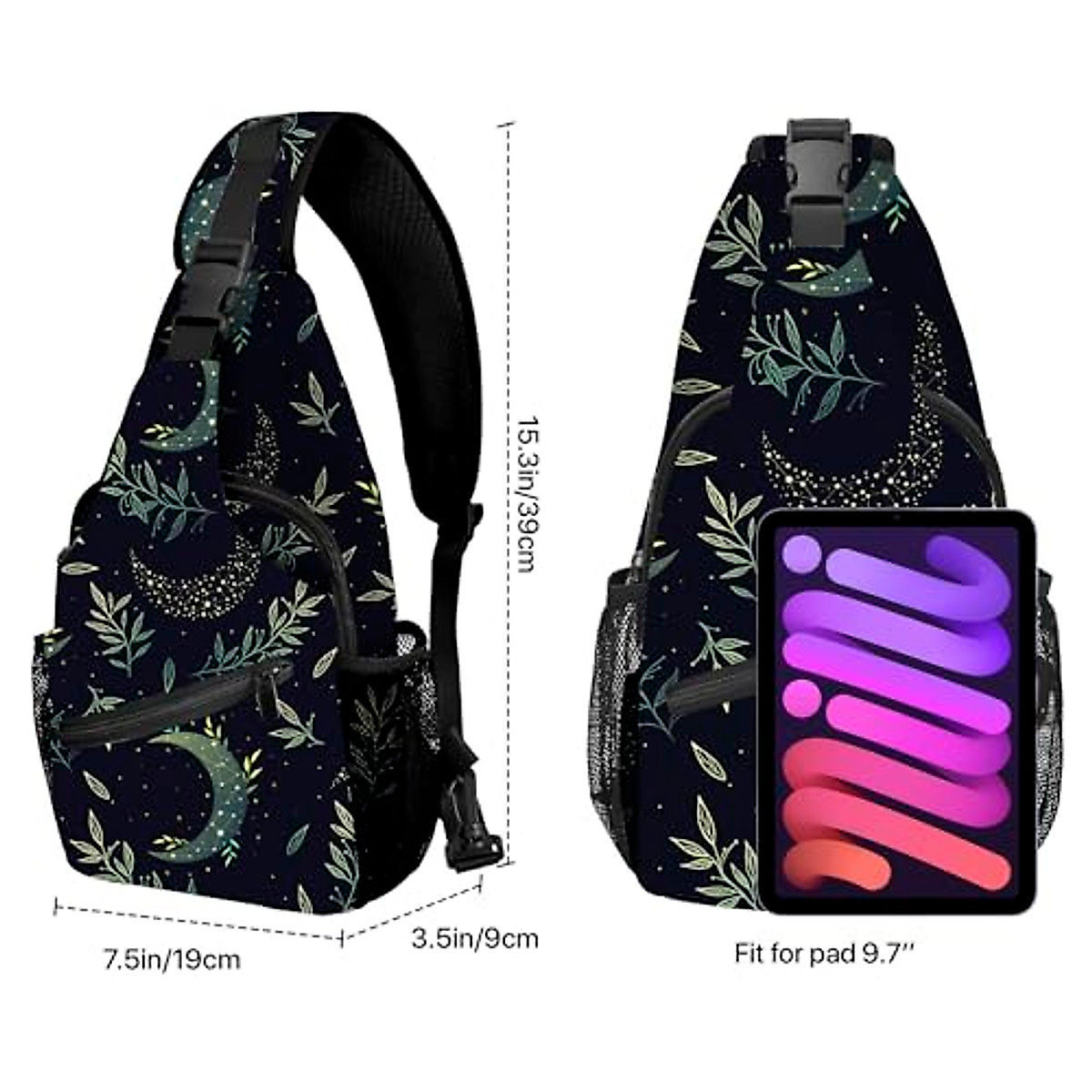 Yrebyou Moon Sling Bag for Women Men Chest Backpack Travel Crossbody Daypack for Hiking Cycling Running