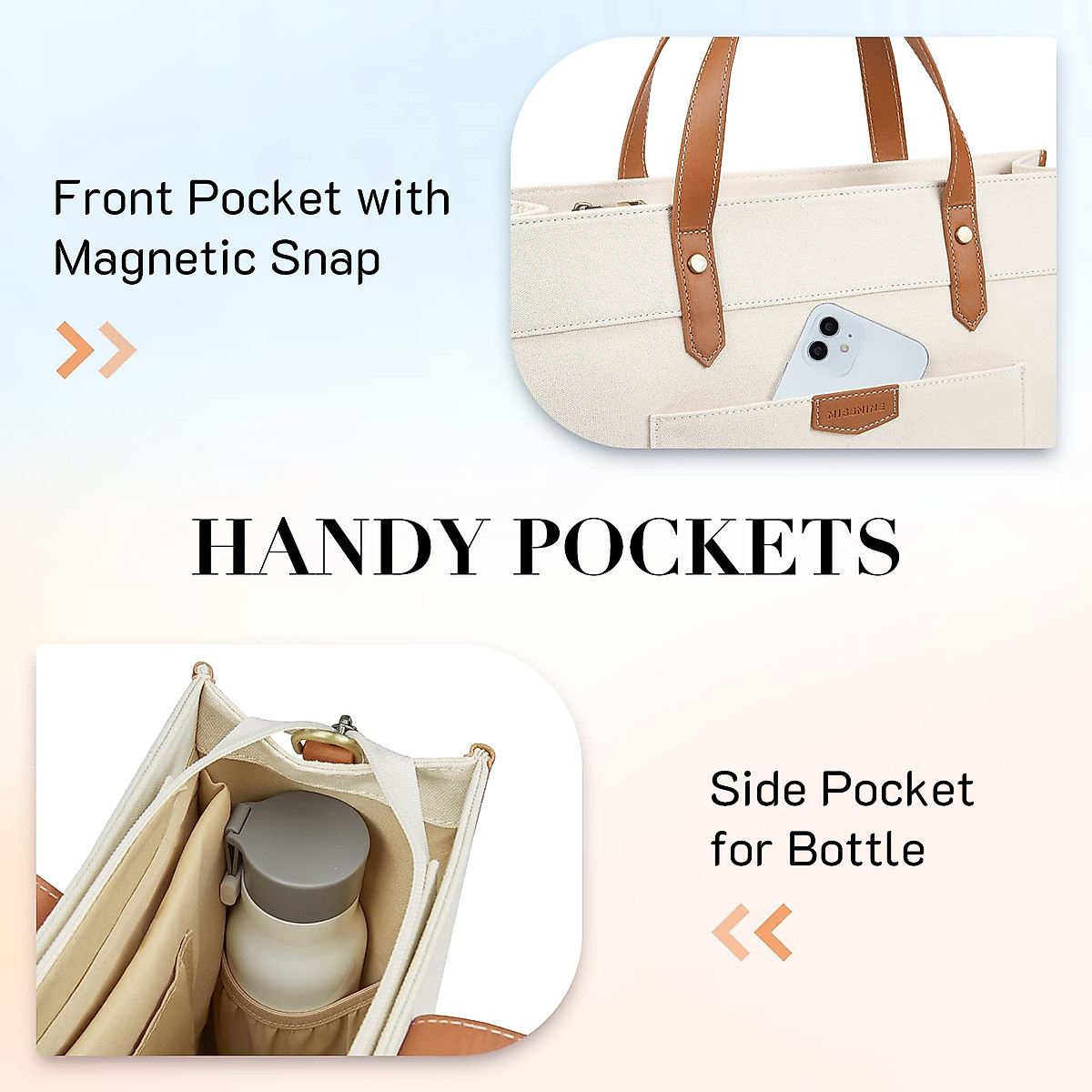 Missnine Laptop Tote Bag Canvas Laptop Bag 15.6 inch Work Shoulder Bags Casual Briefcase Handbag for Travel, Office, College