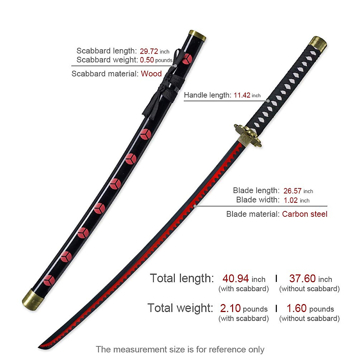 Zisu Carbon Steel Roronoa Zoro Sword, Shusui Katana for Cosplay Collection, about 41 inch Overall, Black Sword