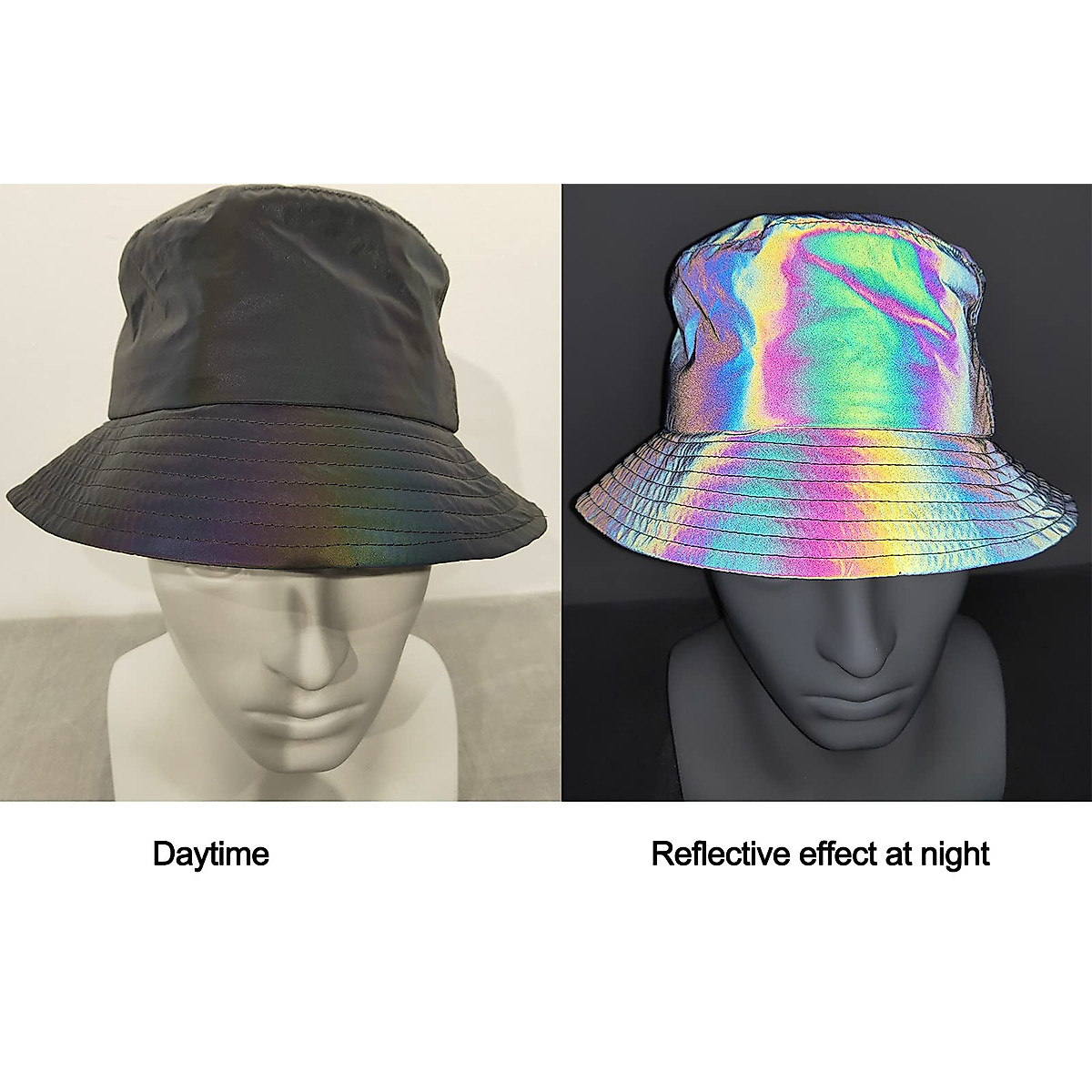 LZLRUN Rainbow Reflective Fisherman's Hat Caps Men Fluorescent Hat Casual Night Halloween Cap