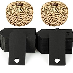 200pcs Black Paper Heart Shape Gift Tags Blank Hang Tags with String for Wedding Birthday Party Baby Shower Favors Gift Wrapping DIY Arts and Crafts