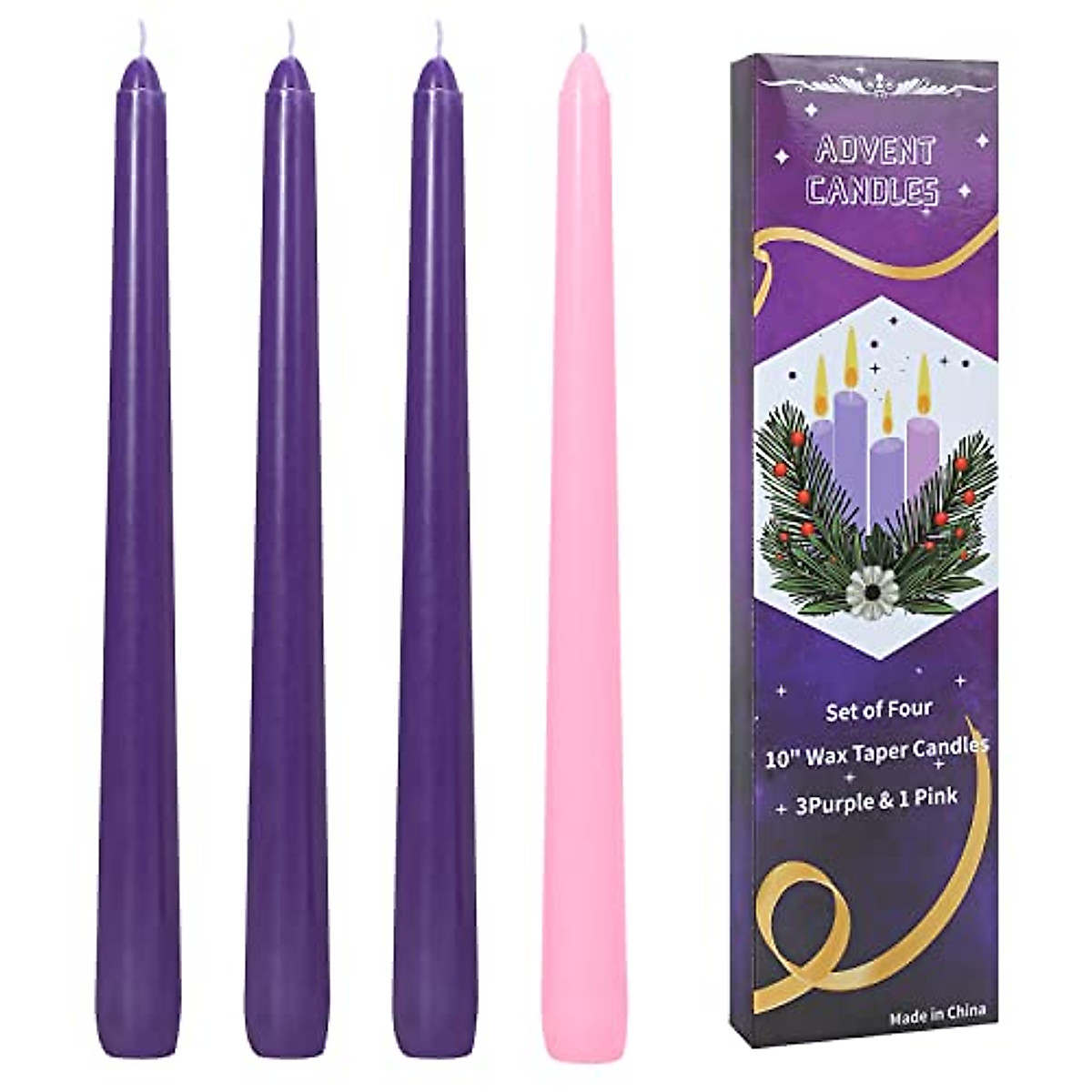 CLCYICEN 4 Pack Christmas 10in Unscented Advent Candles for Seasonal Celebrations, Holidays, Church, Celebration, Party