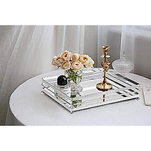 Gurfuy Acrylic Decorative Mirror Tray Perfume Vanity Jewelry Tray Makeup Tray for Dresser, Bathroom, Bedroom (Sliver)