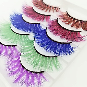 Colored Lashes Halloween Colorful Eyelashes Easter Faux Mink False Eye Lashes With Color Cosplay Long Dramatic Party Fake Eyelashes Extensions Makeup Tools 5 Pairs (MQ3-15MM)