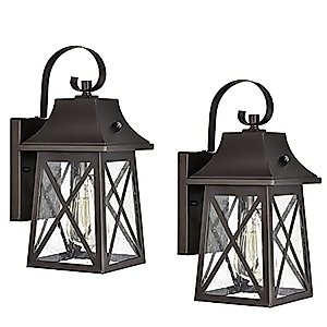 FLALINKO Dusk to Dawn Outdoor Wall Sconce - 2 Pack 14" Farmhouse Porch Light in Oil Rubbed Bronze Finish Clear Seedy Glass for Garage, Patio, Porch, Doorway, Entryway (ORB, Twin Pack)