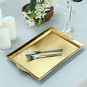 Efavormart 2 PCS - Gold 14" x 10" Rectangle Decorative Plastic Serving Trays with Embossed Rims for Wedding Birthday Party