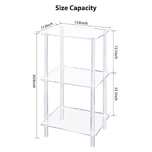 HMYHUM Acrylic Record Player Stand, Turntable Stand with Vinyl Record Storage, Tall Side Table/End Table for Living Room, Bedroom, 3-Tier, Modern, 15.7" L x 11.8" W x 30.8" H, Clear